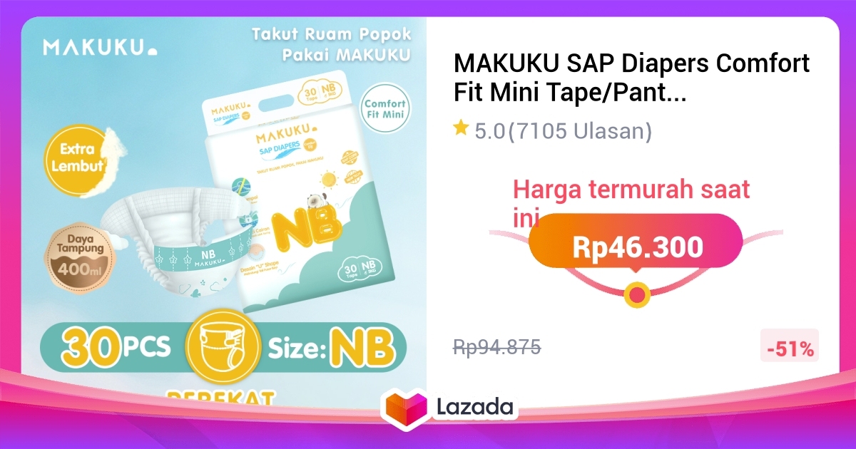MAKUKU SAP Diapers Comfort Fit Mini Tape/Pants Ukuran NB/S/M/L/XL/XXL ...