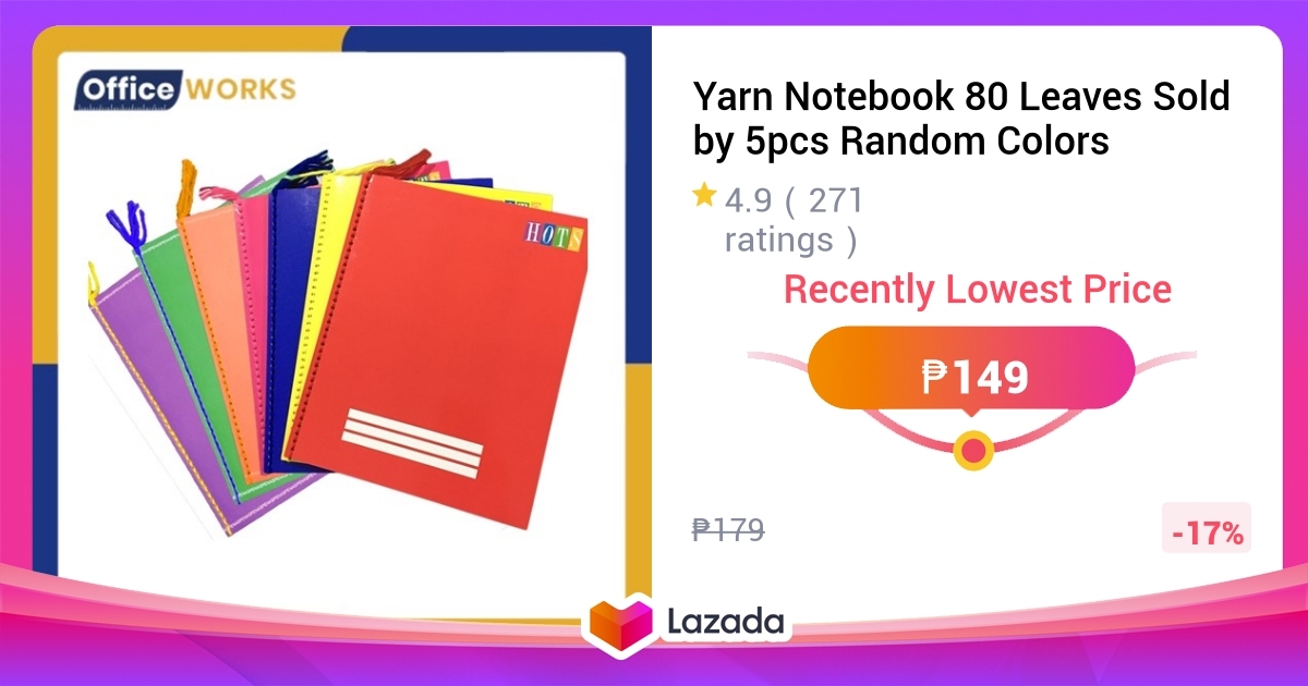 Yarn Notebook 80 Leaves Sold by 5pcs Random Colors