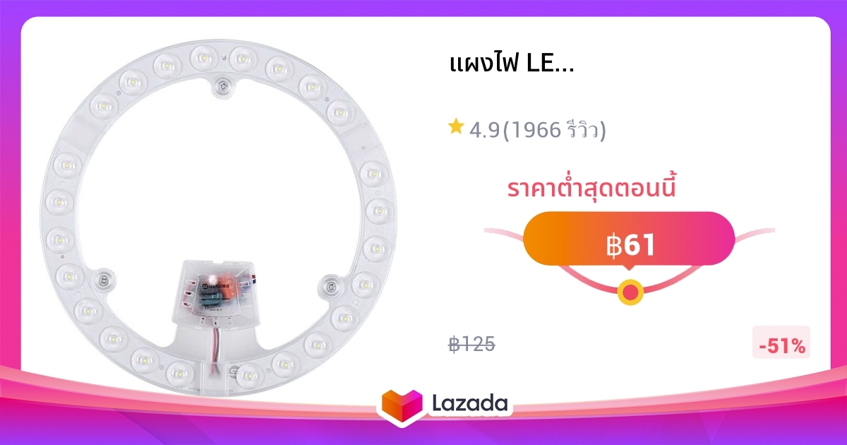 แผงไฟ LED 12W/18W/24W/36W/48W/72wสำหรับโคมเพดานกลม Ceiling LED ตัวใช้แทนหลอดนีออนกลม รุ่นประหยัด ...