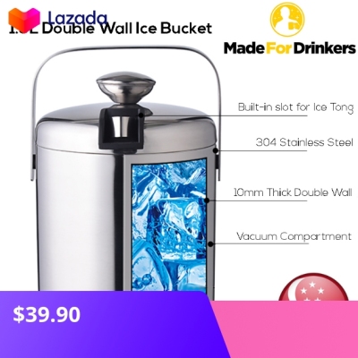 Double Walled Ice Bucket with built-in slot for Tongs / Ice Tongs ...