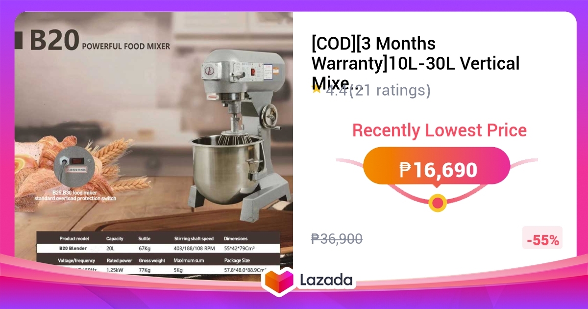 [COD][3 Months Warranty]10L-30L Vertical Mixer Heavy Duty Kneading ...