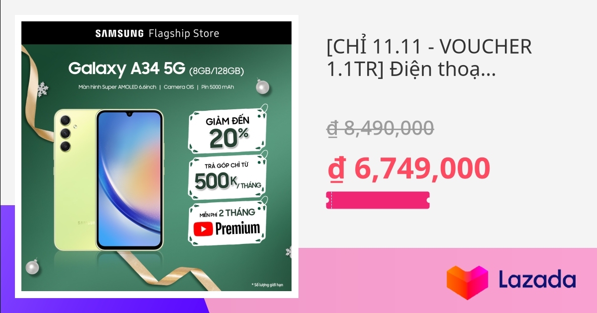[CHỈ 11.11 - VOUCHER 1.1TR] Điện thoại Samsung Galaxy A34 5g (8GB/128GB)