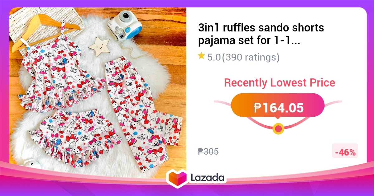 3in1 ruffles sando shorts pajama set for 1-12 years old kids / girls in ...