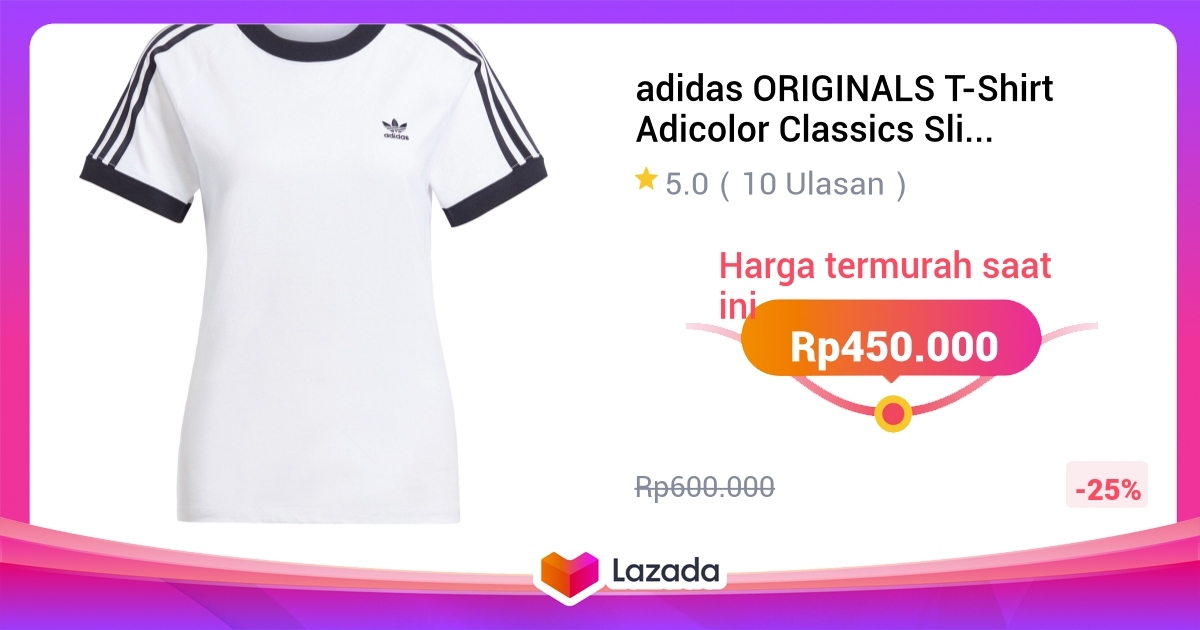 adidas ORIGINALS T-Shirt Adicolor Classics Slim 3-Stripes Wanita Putih ...