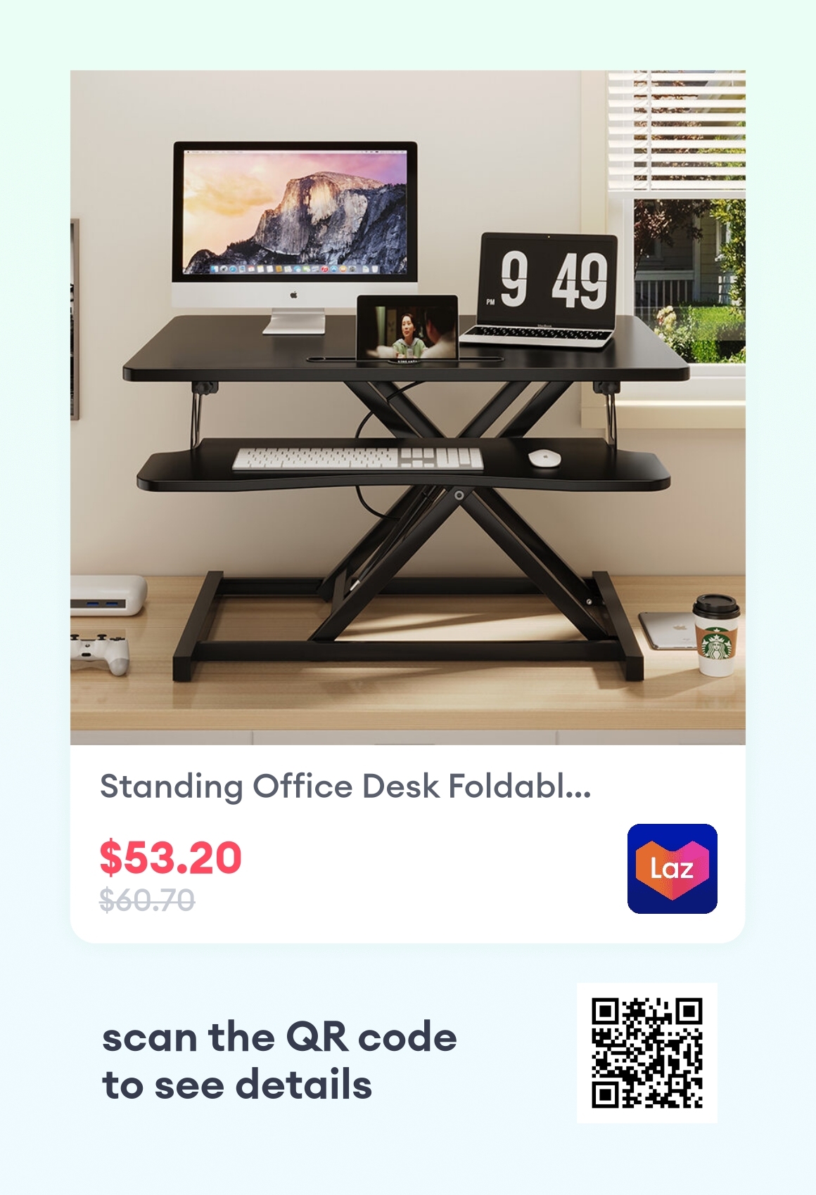 Standing Office Desk Foldable Elevated Working Platform Computer Desk ...