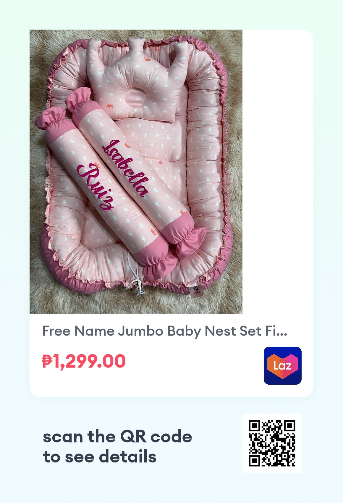 Free Name Jumbo Baby Nest Set Fit up to 3 yrs old