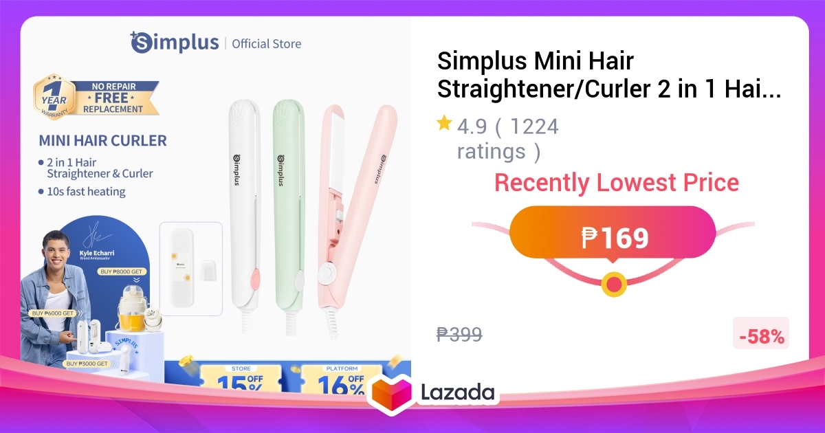 Simplus Mini Hair Straightener/Curler 2 in 1 Hair Styling Portable Mini ...