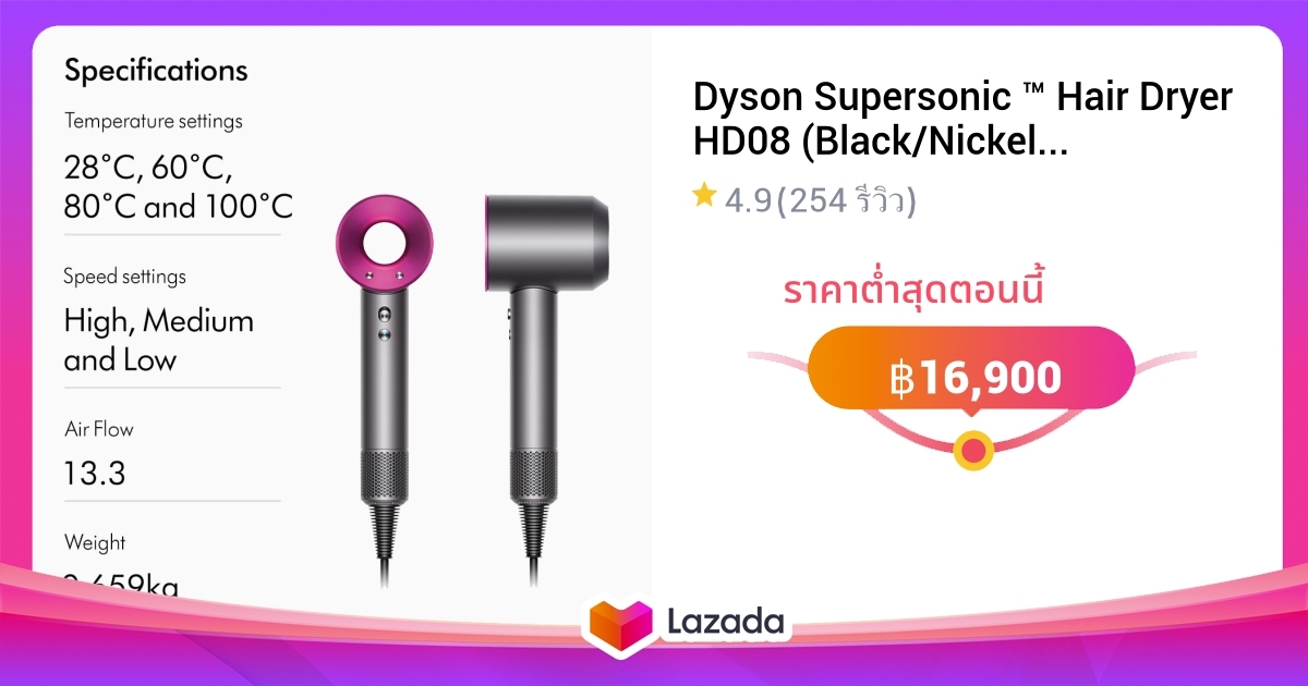 Dyson Supersonic ™ Hair Dryer HD08 (Black/Nickel) ไดร์เป่าผม ไดสัน สี ดำ