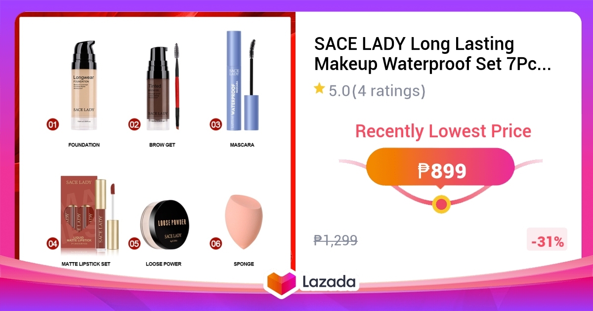 SACE LADY Long Lasting Makeup Waterproof Set 7Pcs Female Natural Finish ...