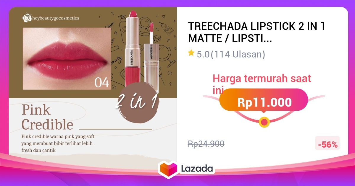 TREECHADA LIPSTICK 2 IN 1 MATTE / LIPSTIK TREECHADA / TREE CHADA THAILAND