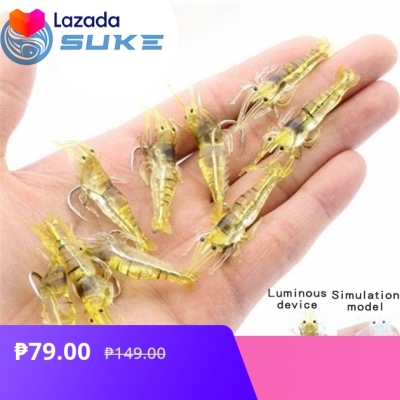 Suke 10 Pcs Lures Bait Shrimp Fishing Simulation Prawn Saltwater Hooks ...