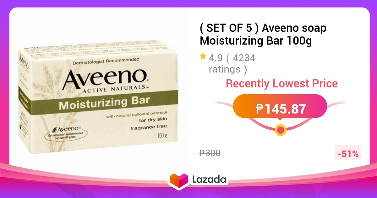 ( SET OF 5 ) Aveeno soap Moisturizing Bar 100g