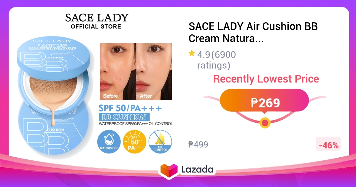 SACE LADY Air Cushion BB Cream Natural Long-lasting Waterproof Brighten ...