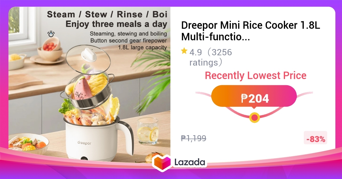 Dreepor Mini Rice Cooker 1.8L Multi-function Cooker Electric Boiling ...