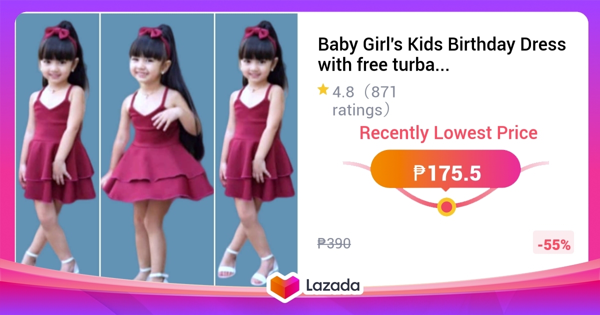 Baby Girl's Kids Birthday Dress with free turban for 2-5 years old