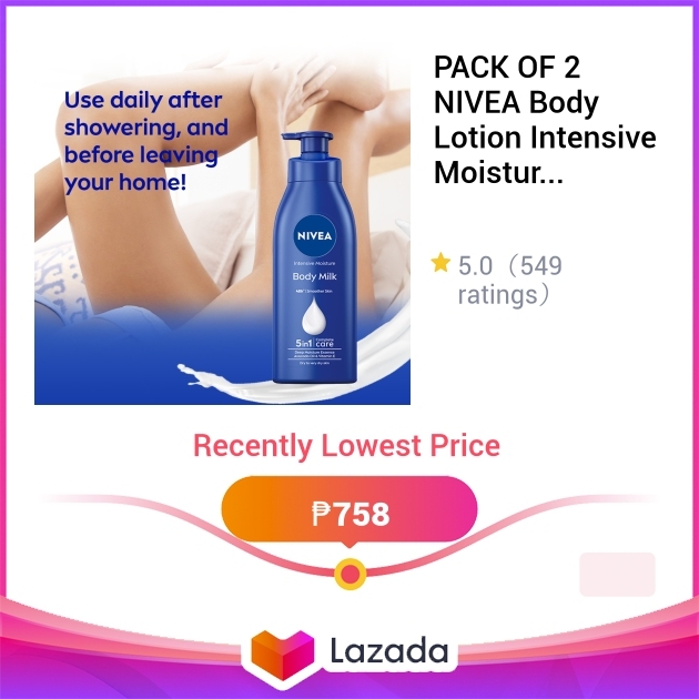 PACK OF 2 NIVEA Body Lotion Intensive Moisture Body Milk, Moisturizing Lotion for Dry Skin, 380ml