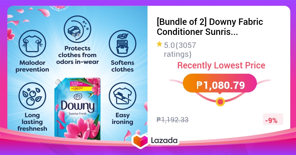 [Bundle of 2] Downy Fabric Conditioner Sunrise Fresh Kontra Kulob ...