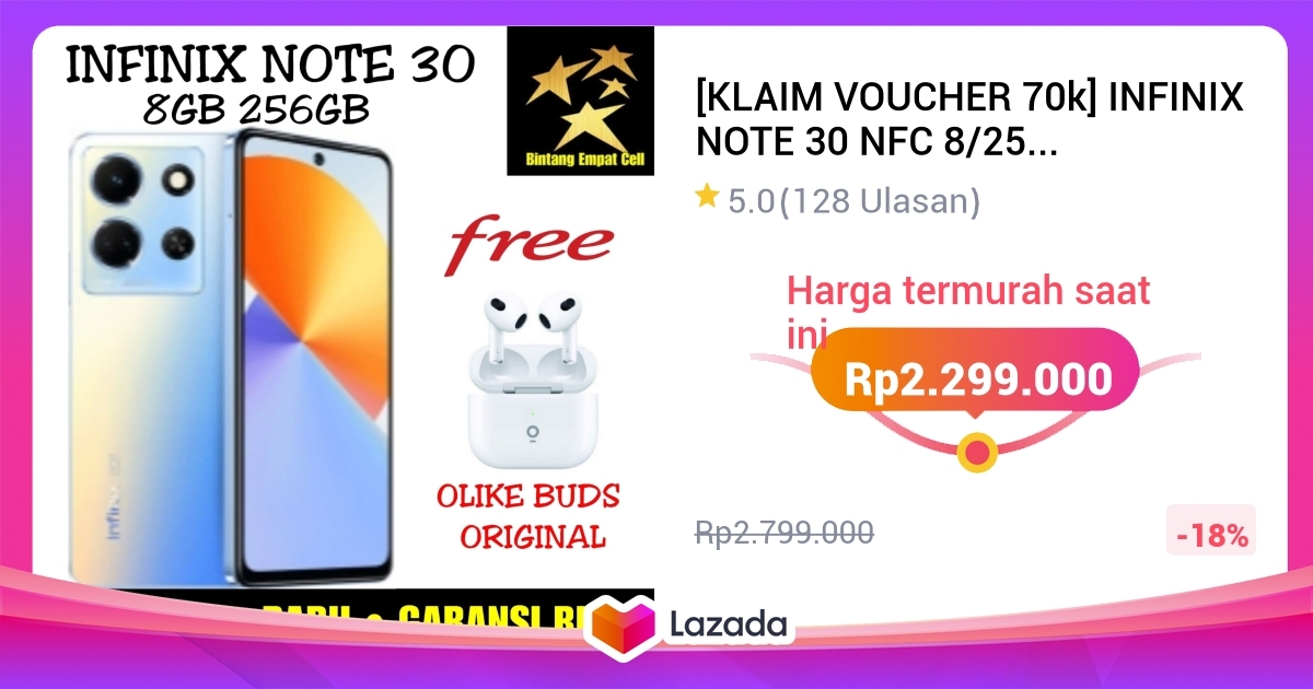[KLAIM VOUCHER 70k] INFINIX NOTE 30 NFC 8/256 SUPPORT WIRELESS CHARGING GARANSI RESMI [HELIO G99 ...