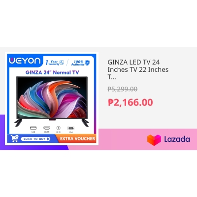 GINZA LED TV 24 Inches TV 22 Inches TV Flat Screen Not Smart TV Sale Led TV Sale Promo TV 24 ...