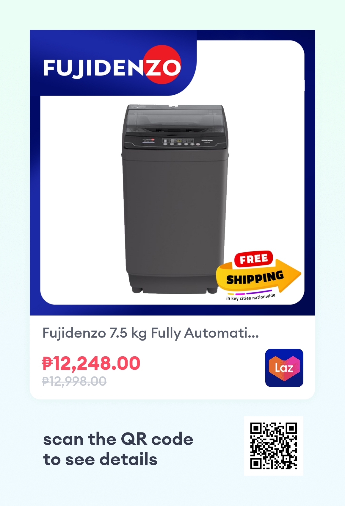 Fujidenzo 7.5 kg Fully Automatic Washing Machine with Dryer JWA-7500 VT ...