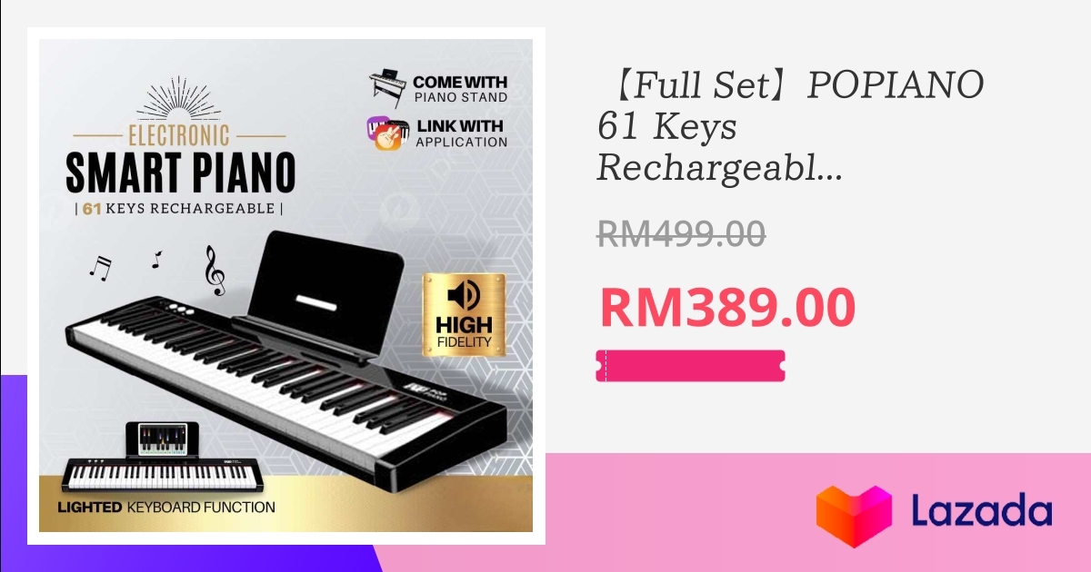 【Full Set】POPIANO 61 Keys Rechargeable Bluetooth Smart Keyboard Piano