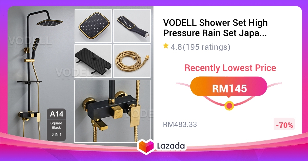 VODELL Shower Set High Pressure Rain Set Japan Stainless Steel Head ...