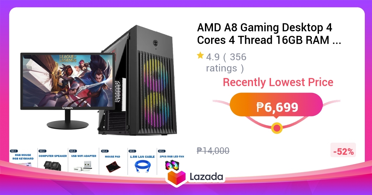 AMD A8 Gaming Desktop 4 Cores 4 Thread 16GB RAM / 512GB SSD With Radeon ...