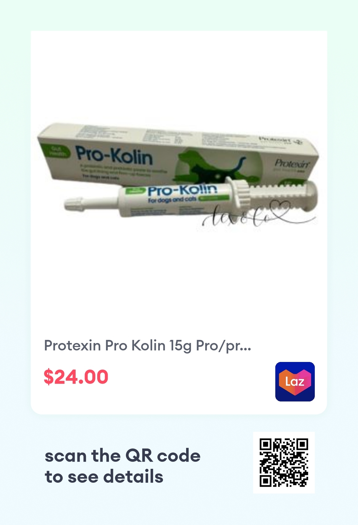 Protexin Pro Kolin 15g Pro/pre biotic paste for Dogs and Cats