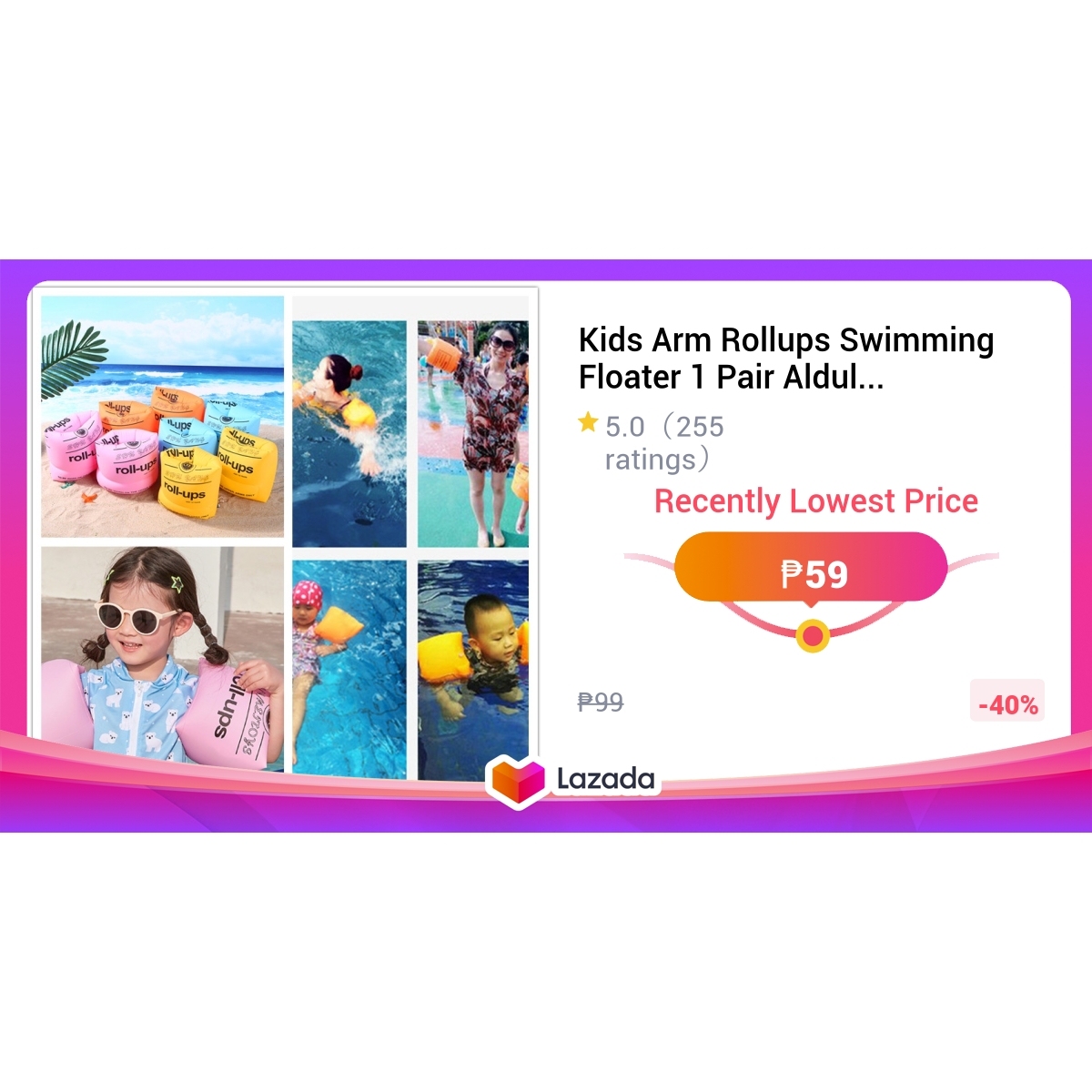 Kids Arm Rollups Swimming Floater 1 Pair Aldult Arm Floater Swimming ...