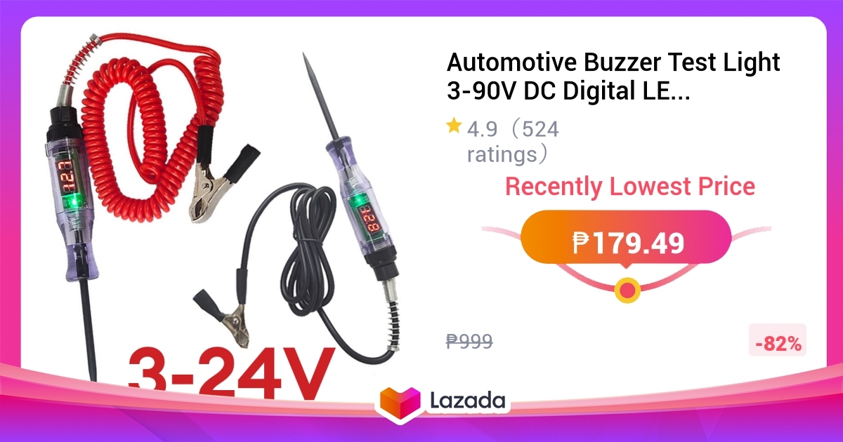 Automotive Buzzer Test Light 3-90V DC Digital LED Circuit Tester, Heavy ...