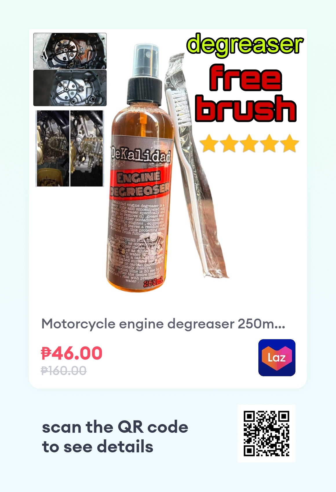 Motorcycle engine degreaser 250ml free Brush