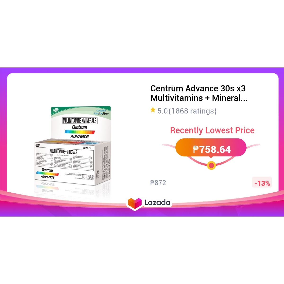 Centrum Advance 30s x3 Multivitamins + Minerals for Healthy Heart ...