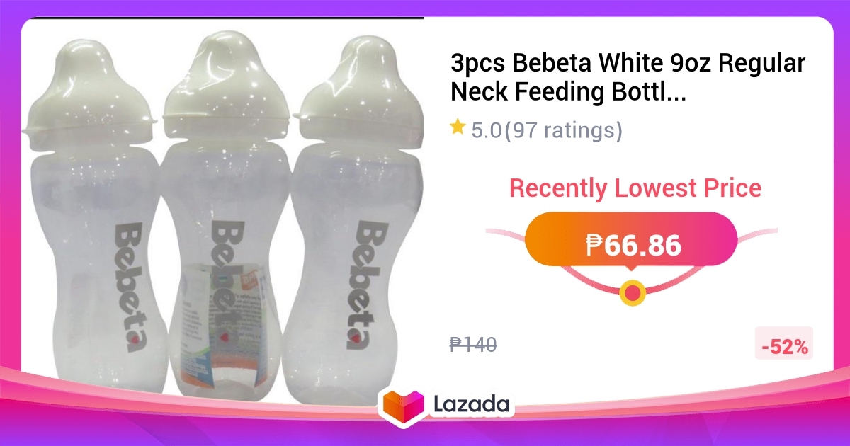 3pcs Bebeta White 9oz Regular Neck Feeding Bottle For Baby
