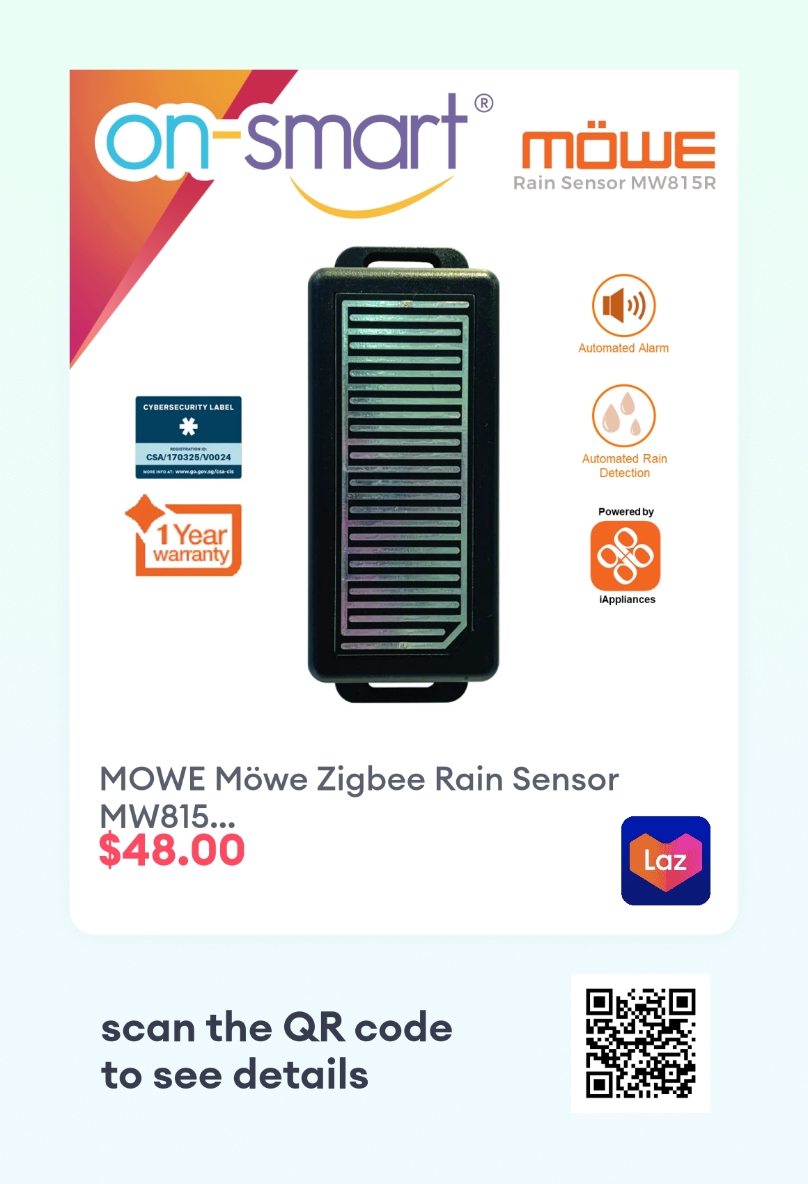 MOWE Möwe Zigbee Rain Sensor MW815R | Automated Alarm Rain Detection ...