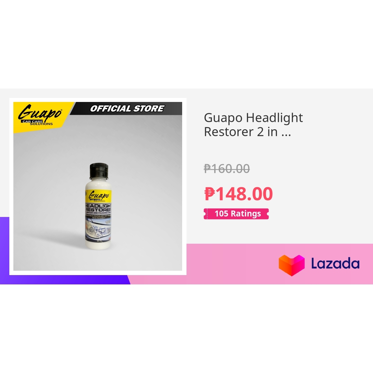 Guapo Headlight Restorer 2 in 1 Lubricant and Polishing Compound 60ml ...