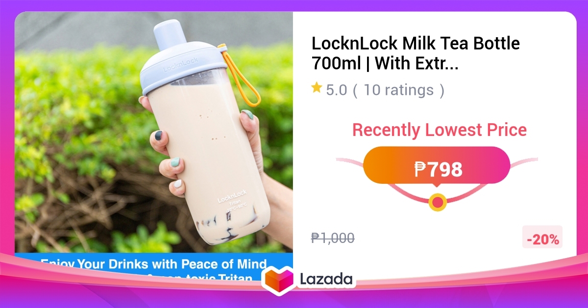 LocknLock Milk Tea Bottle 700ml | With Extra Large Straw for Milk Tea ...