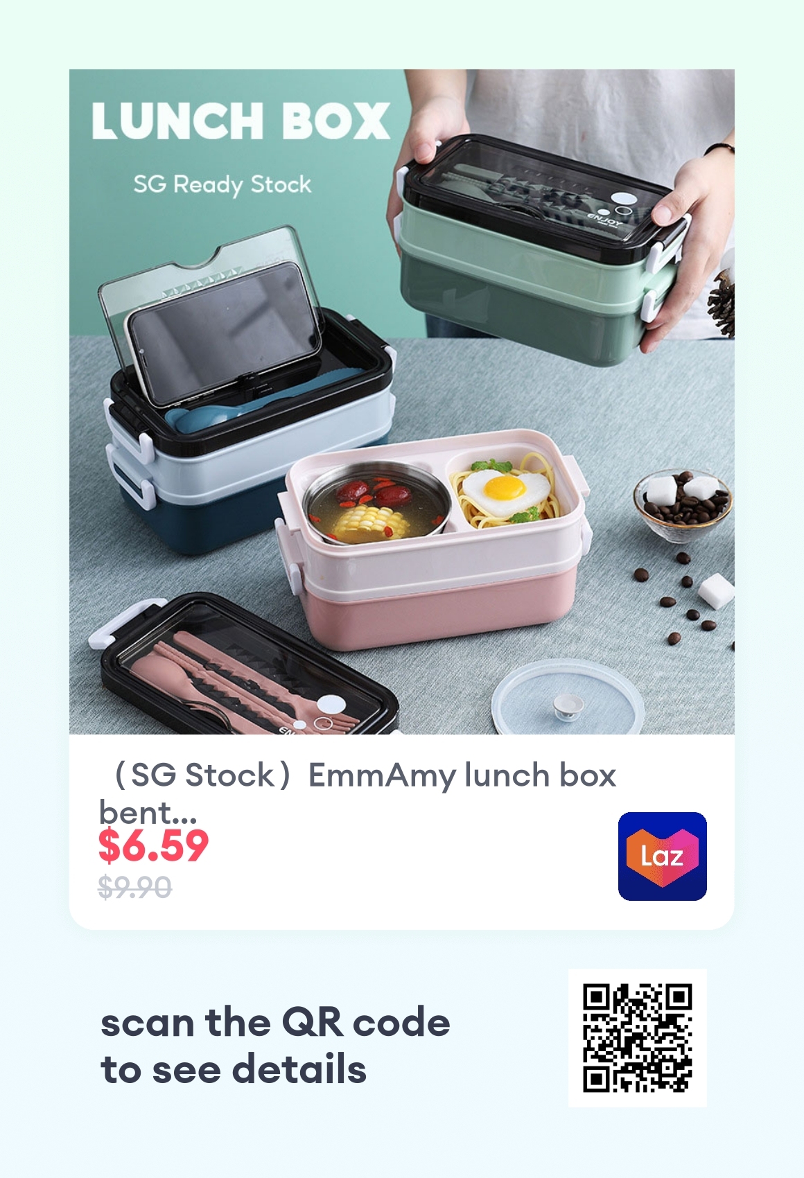 （SG Stock）EmmAmy lunch box bento box Suitable for microwave ovens