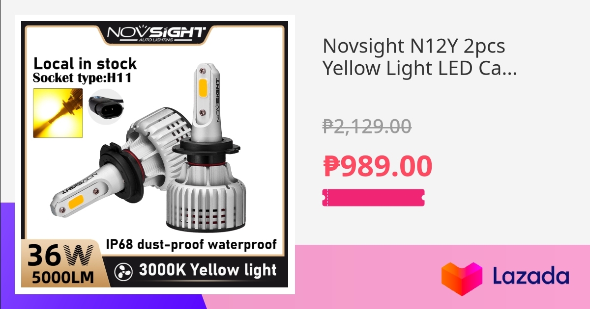 Novsight N12Y 2pcs Yellow Light LED Car Headlight Foglamp 72W 10000LM Bulb h4 h7 h11 hb3 (9005 ...