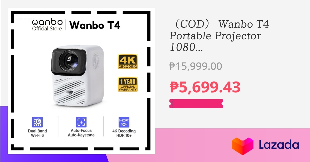 （COD） Wanbo T4 Portable Projector 1080P 4K Decode HD Phone Mirror Dual ...