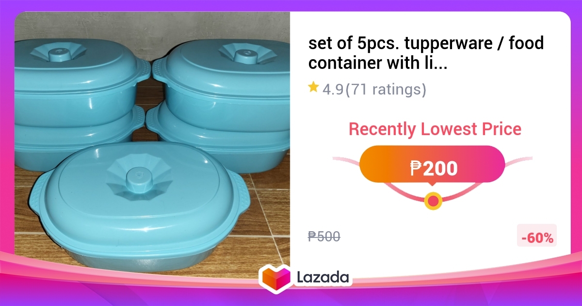 set of 5pcs. tupperware / food container with lid / 4L storage ...