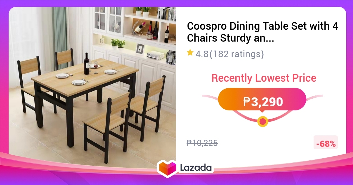 Coospro Dining Table Set with 4 Chairs Sturdy and Durable Good for 4-6 ...