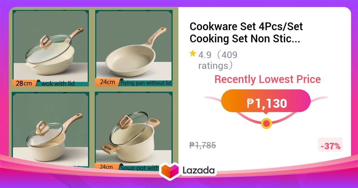 Cookware Set 4Pcs/Set Cooking Set Non Stick Frying Pan White Granite 4 ...