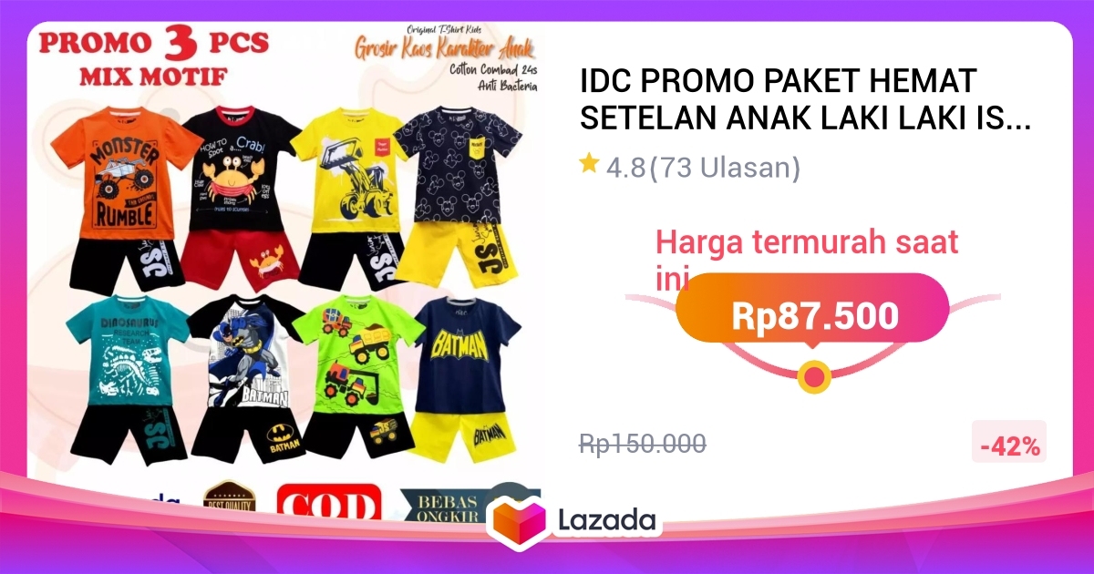 IDC PROMO PAKET HEMAT SETELAN ANAK LAKI LAKI ISI 3 PCS 1-10 TAHUN MOTIF ...