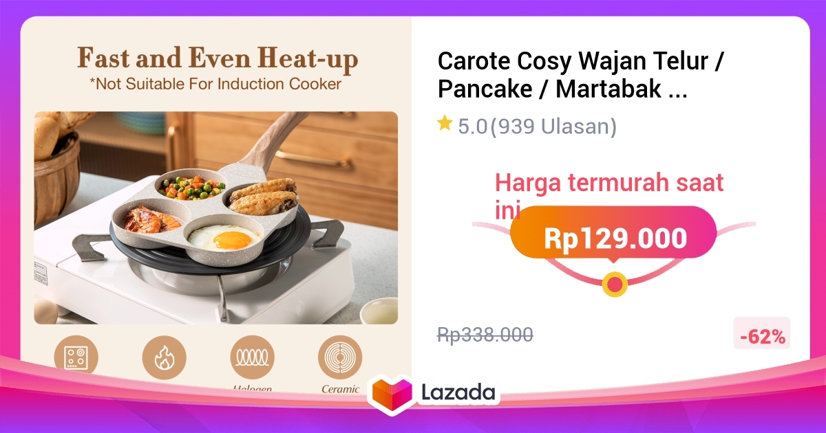 Carote Cosy Wajan Telur / Pancake / Martabak 4 Lubang Anti Lengket 18 ...