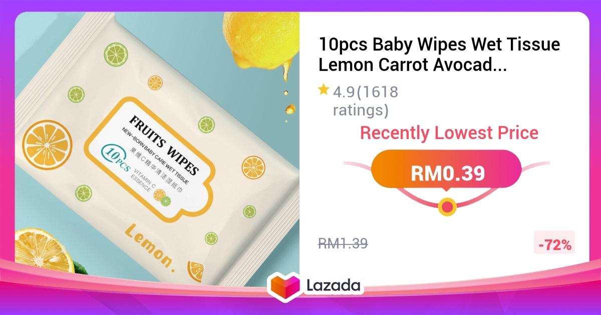 10pcs Baby Wipes Wet Tissue Lemon Carrot Avocado Cleaning Tissue Travel ...