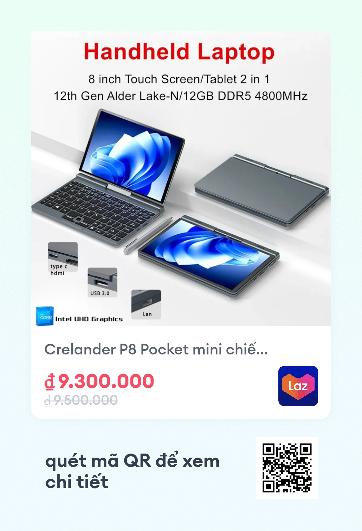 Crelander P8 Pocket mini chiếc laptop mini màn hình 8 inch sử dụng Chip ...