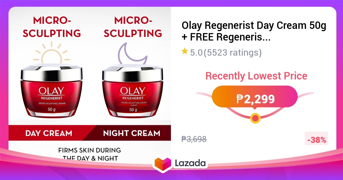 Olay Regenerist Day Cream 50g + FREE Regenerist Night Cream 50g