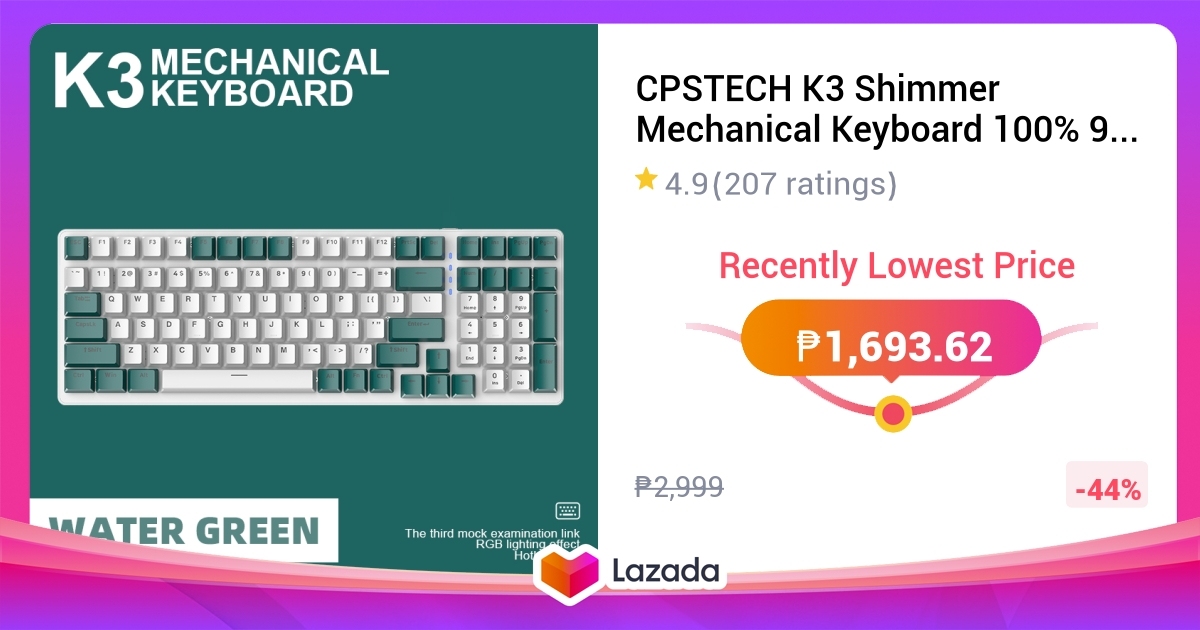 CPSTECH K3 Shimmer Mechanical Keyboard 100% 98 Keys 100 Keys Type-C ...