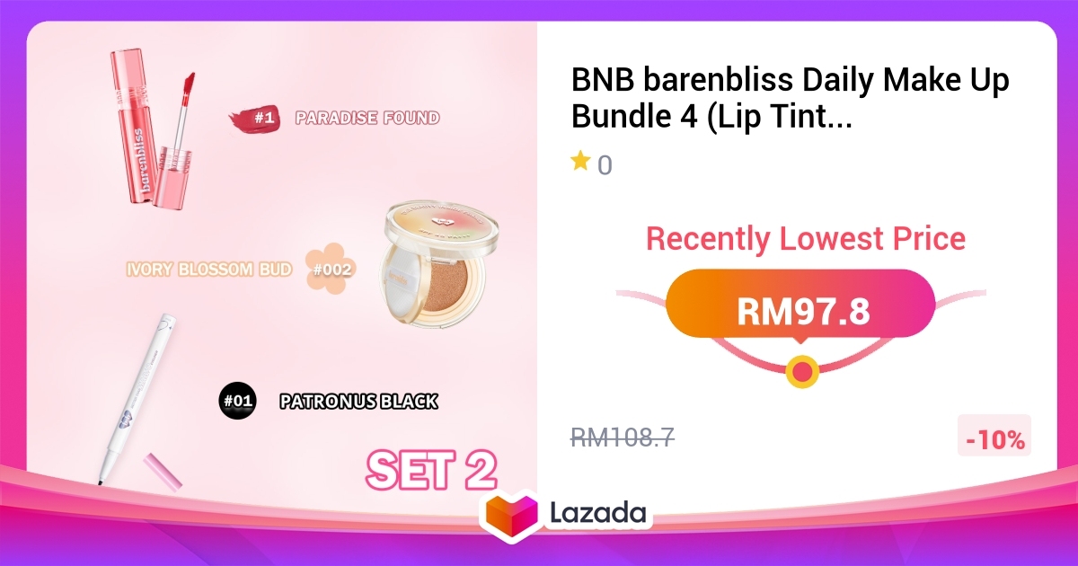 BNB barenbliss Daily Make Up Bundle 4 (Lip Tint, Cushion, Eyeliner)