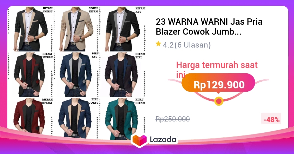23 WARNA WARNI Jas Pria Blazer Cowok Jumbo BigSize Laki Laki HITAM ABU ...